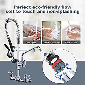 iVIGA Commercial Kitchen Faucet Wall Mount with Pre-Rinse Sprayer 8 Inch Center Wall Mount Kitchen Sink Faucet with 9.6" Add-on Swing Spout 25" Height Faucet with Pull Down Spray