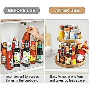 2 Tier Bamboo Lazy Susan Organizer for Kitchen,Turntable for Cabinet,Turntable Organizer for Cabinet Pantry Table Organization