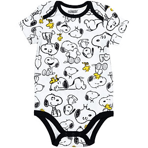 Peanuts Snoopy Charlie Brown Baby Boys 5 Pack Short Sleeve Bodysuit Multi 3-6 Months