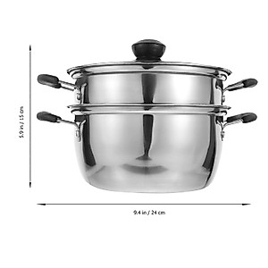 YARNOW Stainless Steel Steamer Pot 2 Tier Food Steamer Double Layer Metal Cooking Steamer Support for Stove and Induction for Tamale Vegetable Dumpling and Seafood 18cm