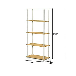 Furinno Turn-N-Tube 5-Tier Multipurpose Shelf/Display Rack/Storage Shelf/Bookshelf, Round Tubes, Beech/White & Turn-N-Tube Display Rack, 3-Tier Single, Beech