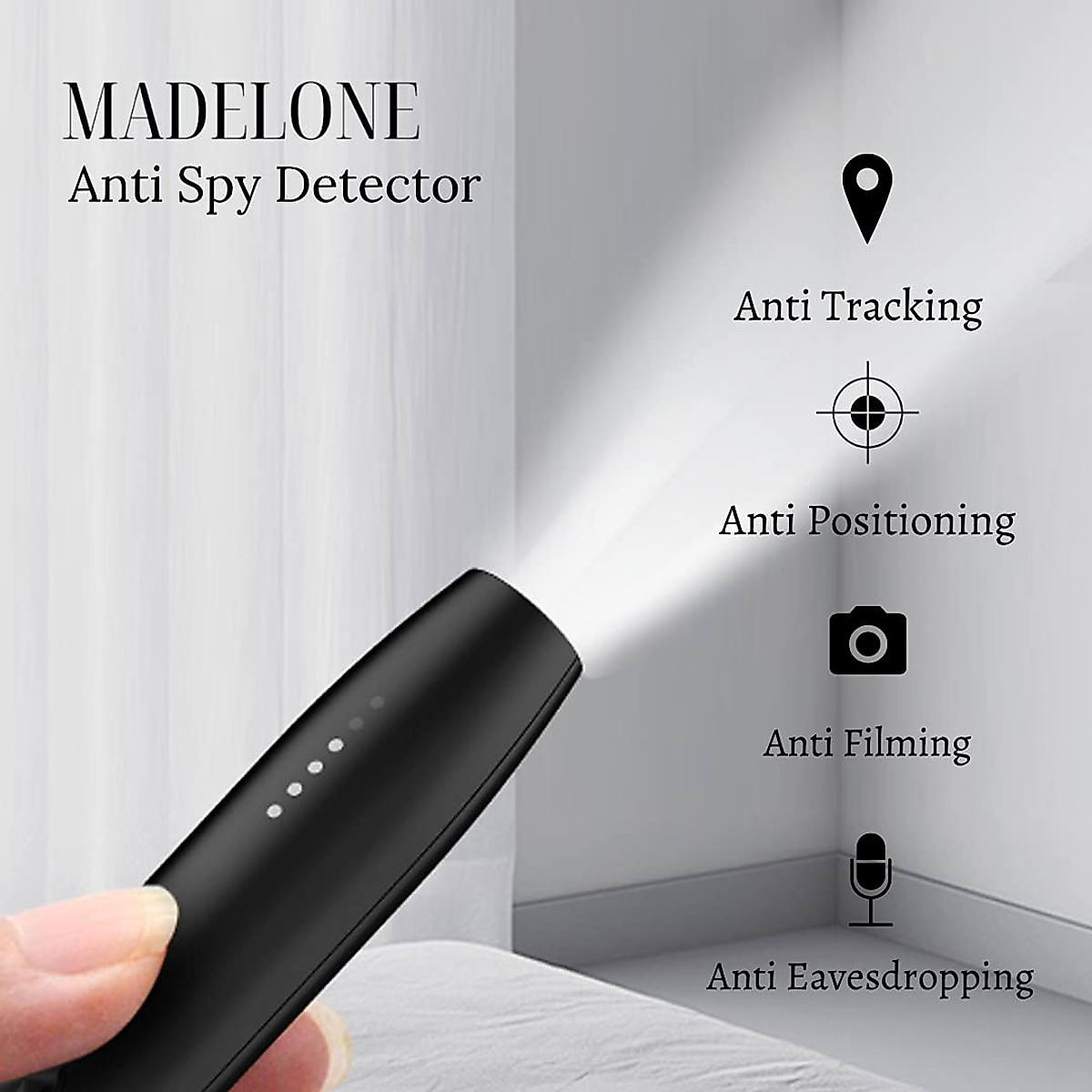 MADELONE Anti Spy Detector - for Wireless Audio Bug Camera, Bug Detector, Privacy Protector, 5 Levels Sensitivity, Portable Pen Shape for Home Office Travel