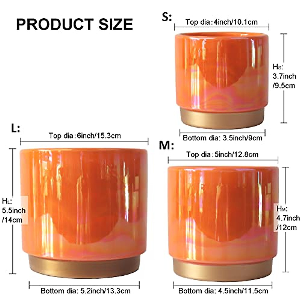 Gepege Ceramic Indoor Pots for Plants, Rainbow Pearl Glaze Planter with Drainage Hole, 6.0 inch+5.0 Inch+4.0 Inch. Orchid Flower Pots