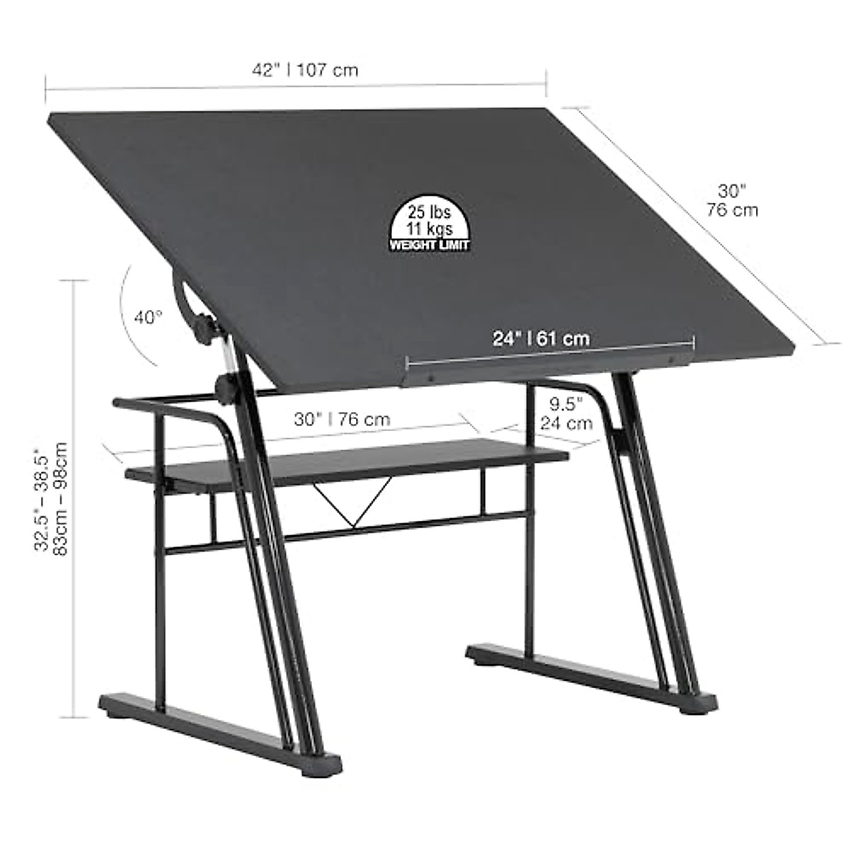 STUDIO DESIGNS Zenith Craft Desk Drafting Table, Top Adjustable Drafting Table Craft Table Drawing Desk Hobby Table Writing Desk Studio Desk, Black, 13340