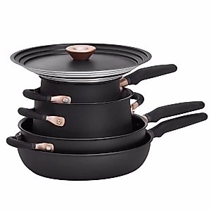 Meyer Accent Series - Hard Anodized Nonstick and Stainless Steel Pots and Pans / Essential Cookware Set, 6 Piece, Matte Black