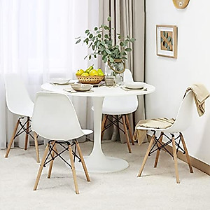 ZenStyle Set of 4 Dining Chairs Modern Style Diner Chairs, Mid-Century Shell Lounge Plastic Side Chair DSW Chair for Kitchen, Dinning Room, Living Room, Bedroom, White