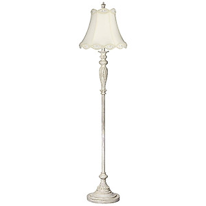 360 Lighting Traditional Vintage Shabby Chic Style Standing Floor Lamp 60" Tall Antique White Washed with Undertone Cream Bell Shade Decor for Living Room Reading House Bedroom Family Home