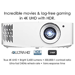 Optoma - UHD30 4K UHD Projector with HDR10, HLG & Enhanced Gaming Mode - White (Renewed)