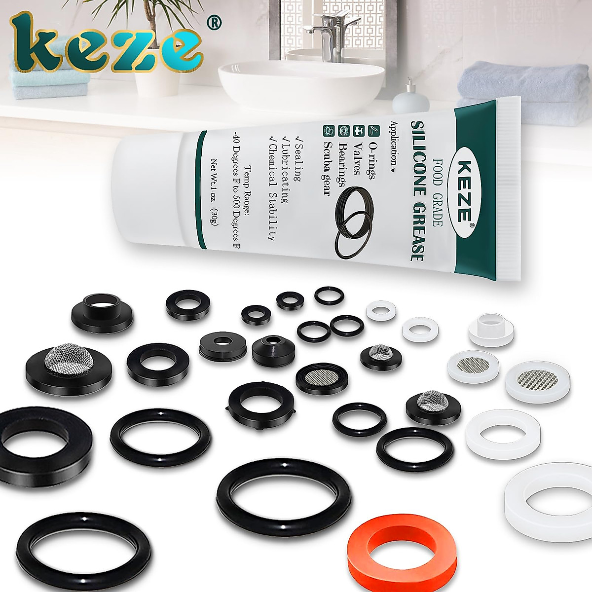 KEZE Waterproof Food Grade Silicone Lubricant Plumbers Grease for Valve Sealant Faucet O Rings 1 oz 1-Pack