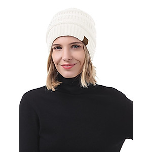 American Trends Satin Lined Beanie Hats Winter Hats for Women Cable Warm Knit Skull Cap Thick Slouchy Beanie Black&Light Grey&White&Pink