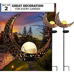 XVZ Solar Moon Crackle Glass Globe Stake Metal Lights, 2 Pack Solar Powered Garden Decorations,Waterproof Outdoor Decorations for Walkway,Pathway,Lawn,Lawn,Patio or Courtyard