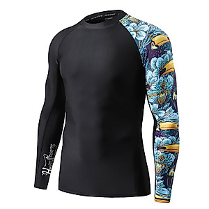 HUGE SPORTS Men's Splice UV Sun Protection UPF 50+ Skins Rash Guard Long Sleeves(HeyToucan, L)