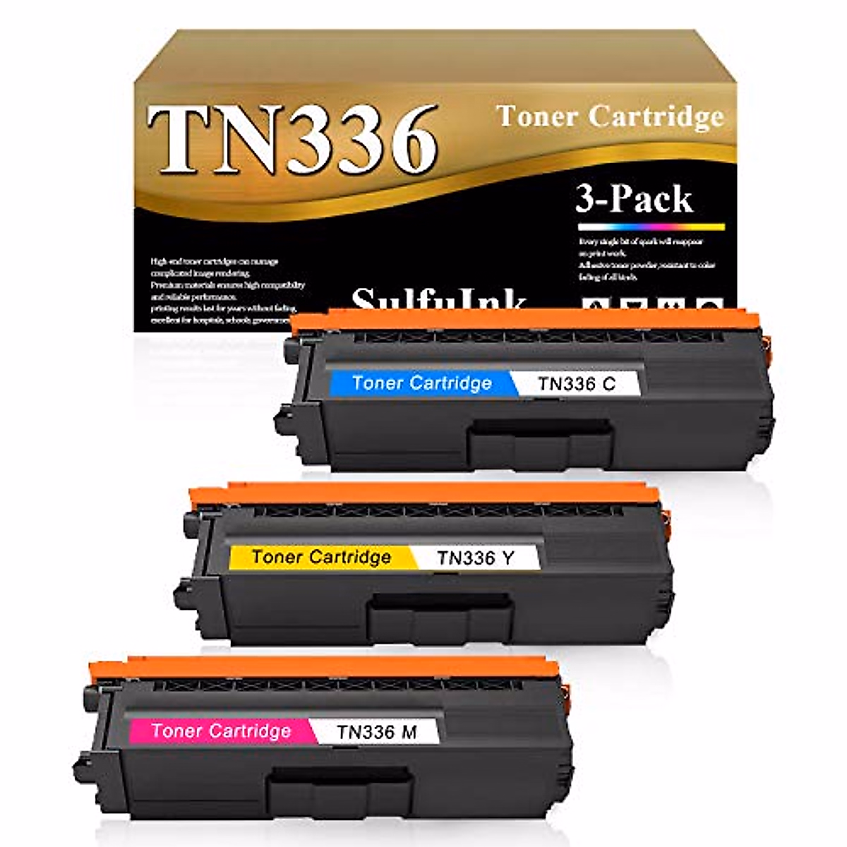 Compatible TN336 TN-336 Toner Cartridge (C/M/Y, 3-Pack) Replacement for Brother HL-L8350CDWT L9200CDW MFC-L8600CDW L8650CDW DCP-9270CDN L8450CDW L8400CDN Laser Printer.