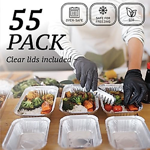 Spare Essentials 1 Lb Aluminum Pans with Lids (55 Pack) Disposable Baking Foil Containers, Takeout Food Storage, Freezer - Mini Foil Pans with Clear Lids for Restaurants & Catering - Size 5.5x4.5x1.9