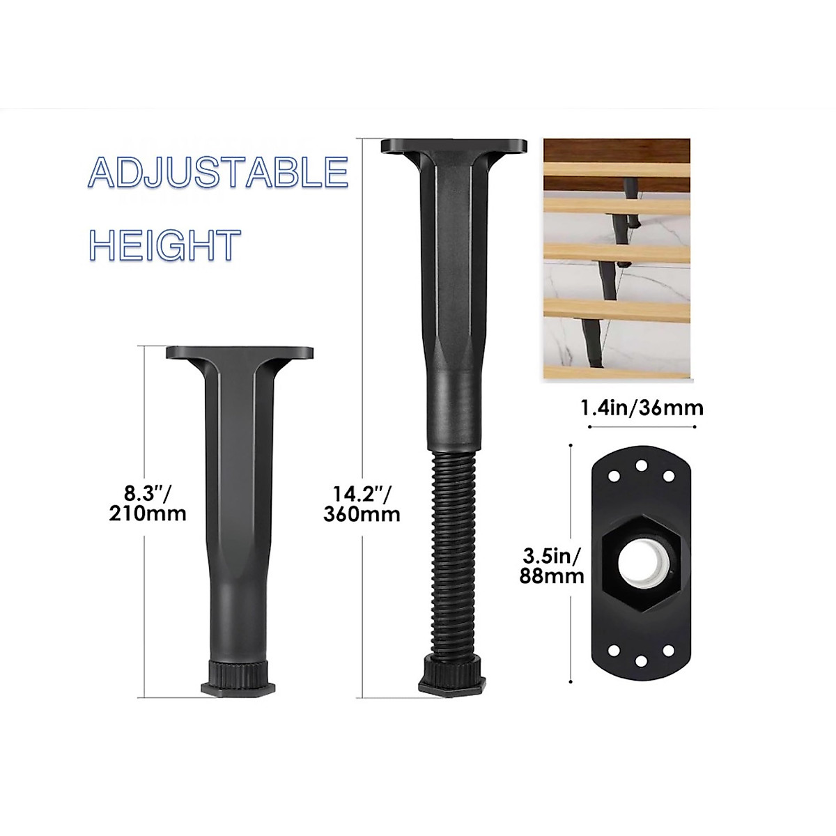 mdkave Sturdy Adjustable Frame Legs 2pcs,with a Height Range of 8.2" to 14.7",Enhance Your Bed Frame with Adjustable Leg Support Lsize(1)