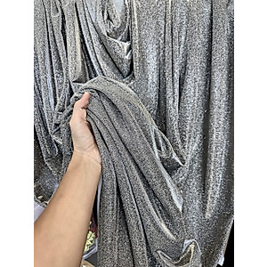 Glittering Lurex Fabric - Shimmer and Shine with Metallic Sparkle - Fashion Fabric by The Yard - for Crafting and Embroidery - Polyester Stretch Fabric - 1 Yard (Stretch Silver)