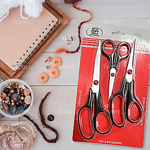 Scissors All Purpose Heavy Duty Pack of 3 – Ultra Sharp Stainless Steel Craft Scissors – Ergonomic Handle Office Scissors with Comfortable Non-Slip Grip – Adult Scissors for Sewing, Arts, Crafts