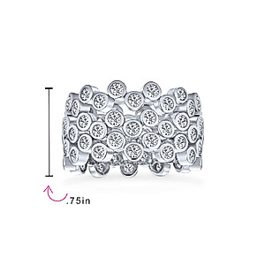 Geometric Circle Cubic Zirconia Wide Bezel CZ Bubble Stackable Eternity Band Ring Set For Women .925 Sterling Silver