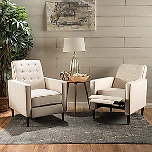 GDFStudio Marston Mid Century Modern Fabric Recliner (Set of 2) (Cream)