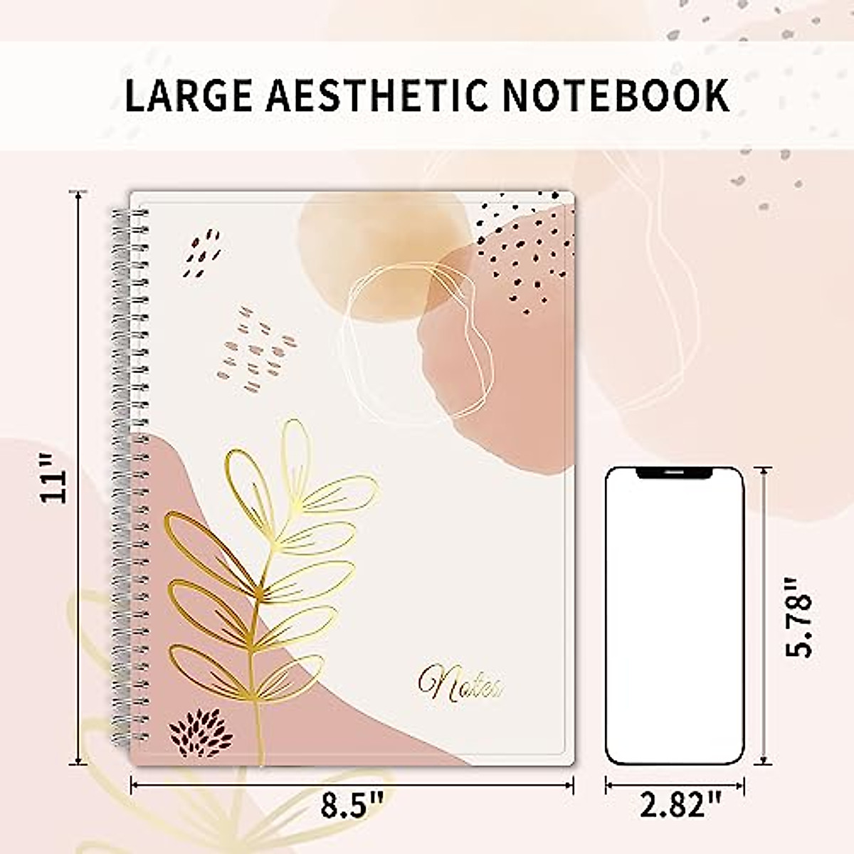 SUNEE Large Spiral Notebook, Journal For Women, Aesthetic Cute Abstract Notebook with Pockets, Flexible Cover, College Ruled Paper, 11" x 8-1/2", 80 Sheets - 160 Pages, for Work, School Supplies