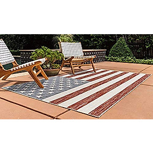 Unique Loom Jill Zarin Outdoor Collection Abstract Novelty Lines Area Rug (6' 0 x 9' 0 Rectangular, Red)