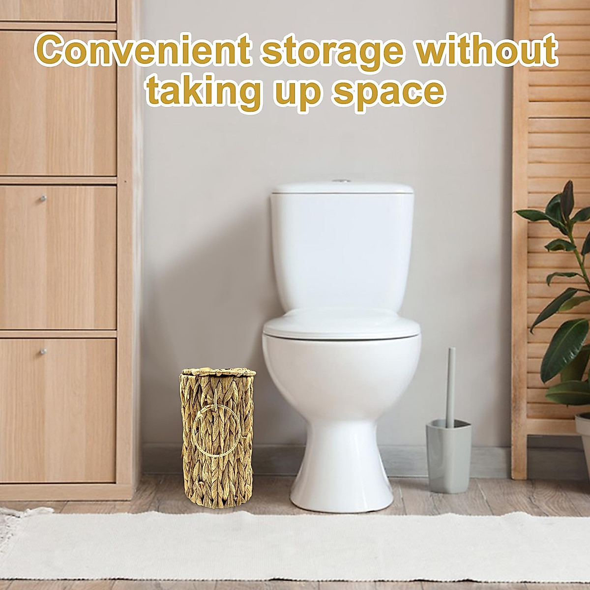 Large Toilet Paper Storage with Lid and Handle, Water Hyacinth Toilet Paper Basket Bathroom Organizer,Large Capacity Toilet Paper Holder for up to 9 Rolls, Dust-Proof Bathroom Accessories Organizer