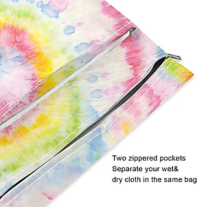 xigua 2 Pack Wet Dry Bags for Cloth Diaper Waterproof Swimsuits Bag with Handle Wristlet for Travel Beach Pouch, Rainbow Tie Dye