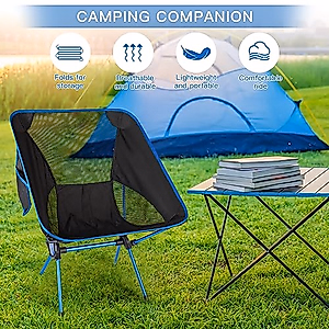 Camping Chair, 2lbs Ultra Light Backpacking Chair, Collapsible Chair with Aero Aluminium Frame, Hold up to 230 lbs, Portable Camping Chair for Camping, Barbecues, Hiking, Music Festivals (Blue)