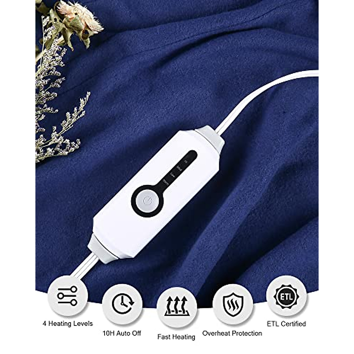 Electric Heated Blanket, 72" x 84" Full Size with 4 Heating Levels, 10H Auto Shut Off, Soft Fleece Warm Heated Blanket, Fast-Heating & Machine Washable - Blue