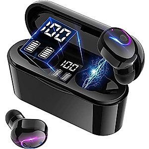 GPEESTRAC True Wireless Earbuds, Bluetooth 5.0 Headphone, in-Ear Button Control Hi-Fi Stereo Sound IPX5 Waterproof, Built-in Mic Earphones Gift for Work Sport Gym Travel Running
