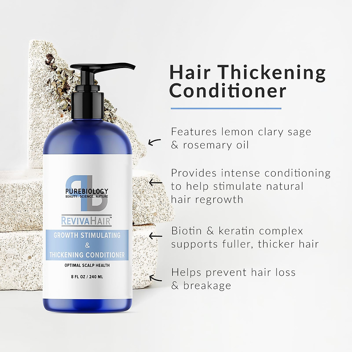 Pure Biology 8 Fl Oz Biotin Conditioner Volumizing Hair Conditioner with Coconut Oil, Argan Oil & Rosemary Oil for Thinning Hair & Dry Hair