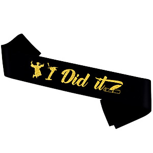 Black I Did it Satin Sash with Gold Glitter Letters - Class of 2024 Grad Party Supplies - Cheer Squad Supplies - 2024 Graduation Celebrations Sashes