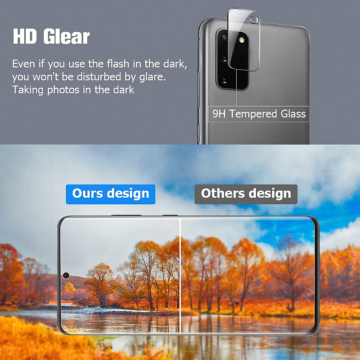 OuYteu [2+2 Pack] Galaxy S20 Glass Screen Protector and Camera Protector, HD Clear 9H Tempered Glass, Compatible Fingerprint, 3D Curved,Bubble-Free for Samsung Galaxy S20 Glass