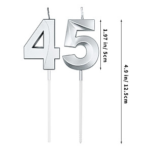 Silver 45th & 54th Birthday Candles for Cakes, Number 45 54 Candle Cake Cupcake Topper for Birthday Anniversary Party Decoration