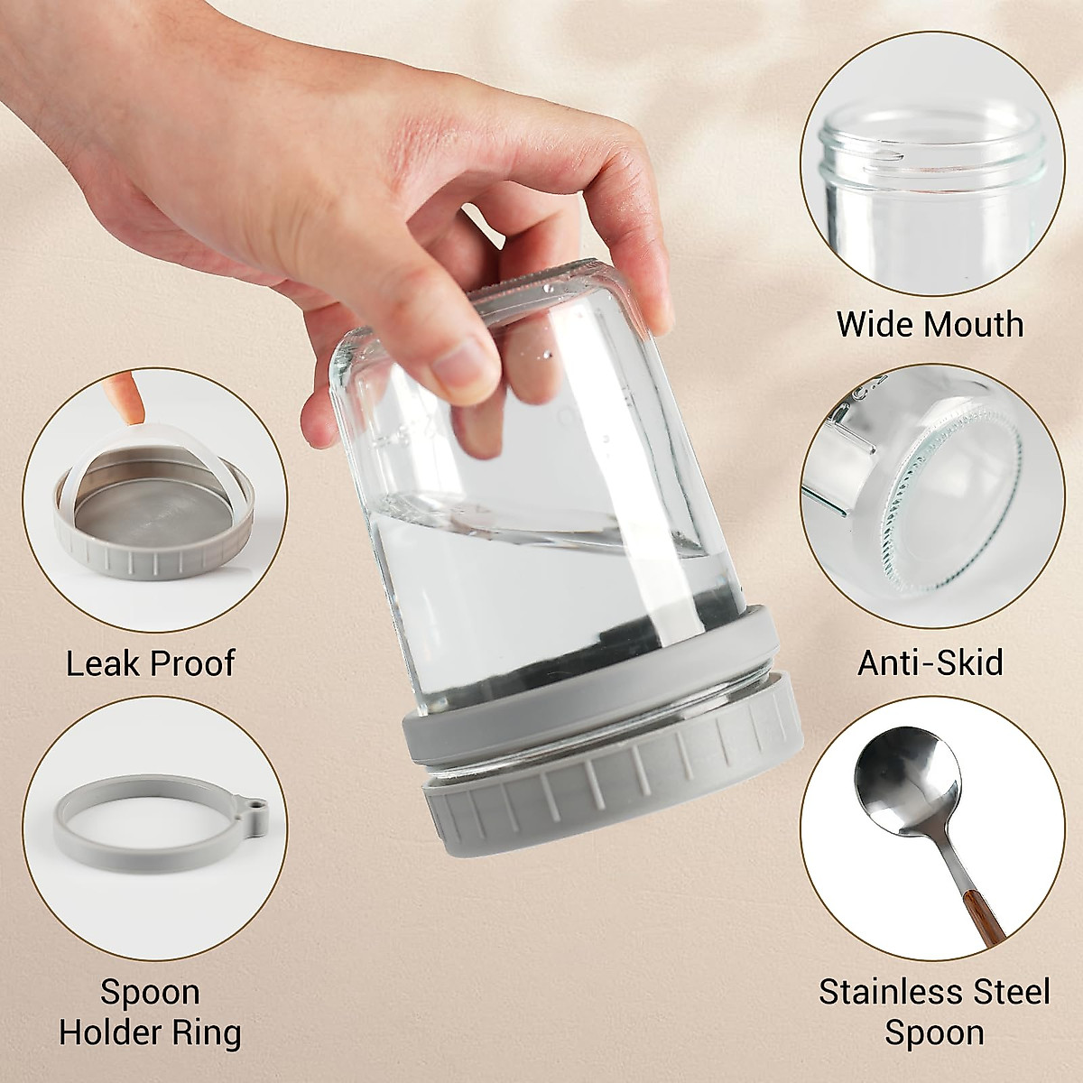 Overnight Oats Jars,Mason Jars for Overnight Oats with Lid and Spoon,10 Oz Glass Meal Prep Containers with Measurement Marks,Perfect Size for Overnight Oats,Salad Yogurt,Cereal,Fruit (4 PACK A)