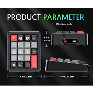 TISHLED Aluminum Mechanical Numpad Programmable Macro Keypad RGB LED Backlit Hot Swappable Number Pad 19-Key NKRO Linear Red Switches Numeric Keyboard Wired USB-C for PC/Laptop/Win/Mac, Black