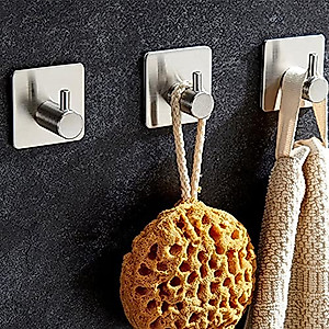 Towel Hooks Bathroom Coat Robe Hook，No Punch Heavy Duty Waterproof Hanging Cap Adhesive Hook for Bathroom, Bedroom, RV & Kitchen - 4 Pieces (Sliver)