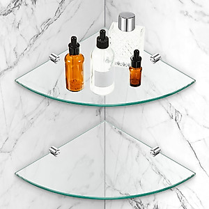 Crowye 2 Pack Glass Corner Shower Shelves 2 Tier Shelves Shower Caddy Shelf Wall Mounted Shelves for Inside Shower with Aluminum Brackets for Shampoo and Soap Organizer
