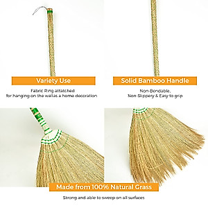 Kalokekala SN SKENNOVA Asian Broom for Cleaning Floor Handheld Household Broom for Outdoor and Indoor House Broom Hardwood Sweeper with Brush Power and Circle Cleaning Green