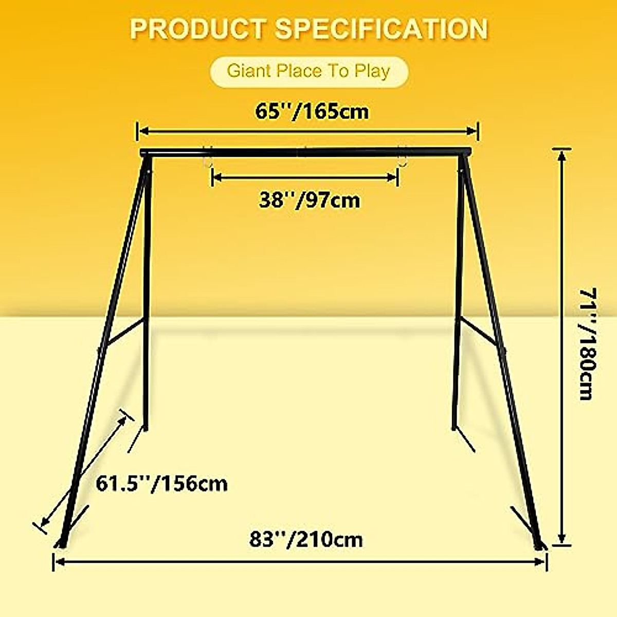 Hishine Swing Stand for Porch Outdoor Heavy Duty Swing Frame, Full Steel Metal Frame with 4 Ground Pegs, 71" Height Holds Up to 550lbs, Black (Swing NOT Included)
