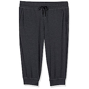 Amazon Essentials Women's Brushed Tech Stretch Crop Jogger Pant (Available in Plus Size), Black Space Dye, Large