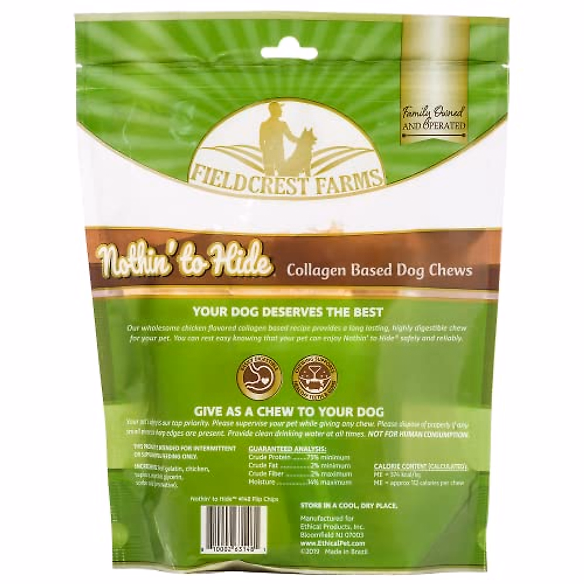 Fieldcrest Farms Nothin to Hide Flip Chips Dog Chews - All Natural Rawhide Alternative Treats for Dogs, Chicken, Beef or Peanut Butter Flavor Snack for All Breed Dogs - 3 Pack (Chicken)