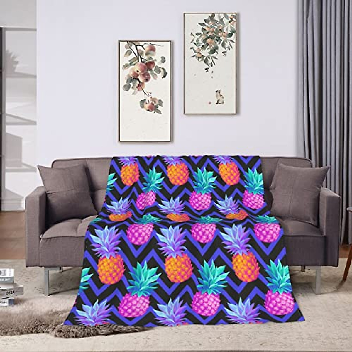 Pineapple Throw Blanket,Flannel Fleece Blankets for Boys Girls Women Men,Super Soft Cozy Warm Luxury Lightweight Bed Blanket for Sofa Couch Camping Travel All Season Use 50×60 Inches
