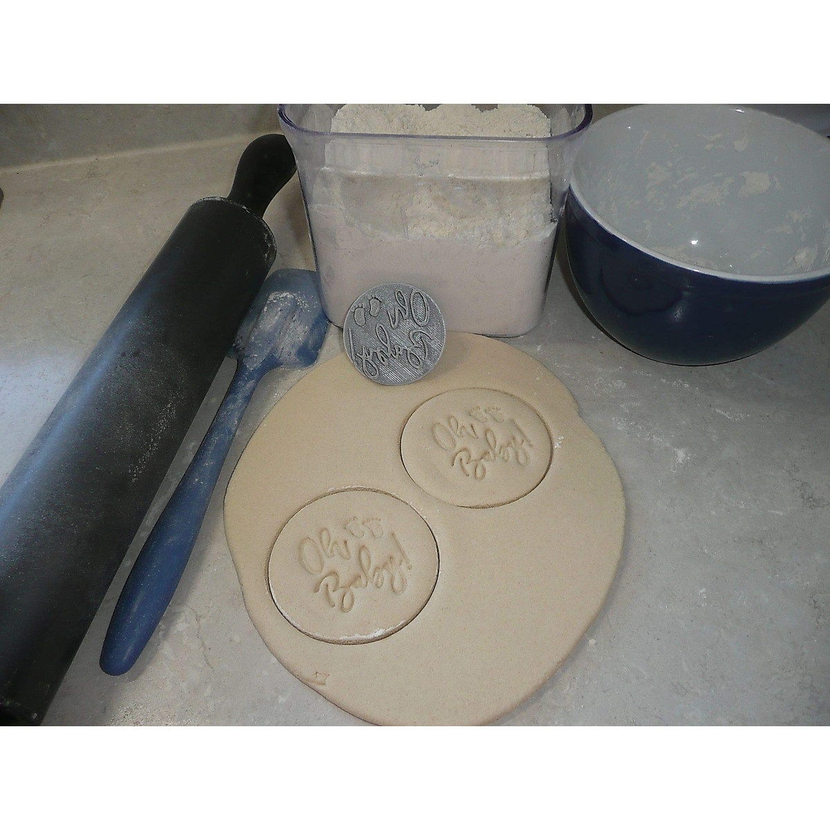 YNGLLC OH BABY WORDS WITH FEET SCRIPT FONT SHOWER GENDER REVEAL COOKIE STAMP EMBOSSER BAKING TOOL 3D PRINTED MADE IN USA PR4004 Gray