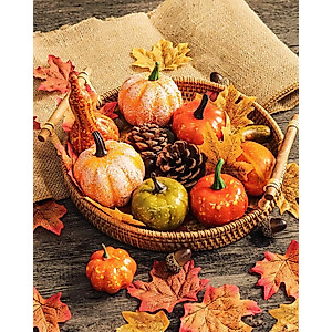70PCS Fall Decor Artificial Pumpkins for Decorating, Foam Pumpkin Decor for Harvest Halloween Thanksgiving, Faux Pumpkin Decorations Set with 8 Fake Pumpkins+ 2 Pinecones+ 10 Pinecones+50 Fall Leaves