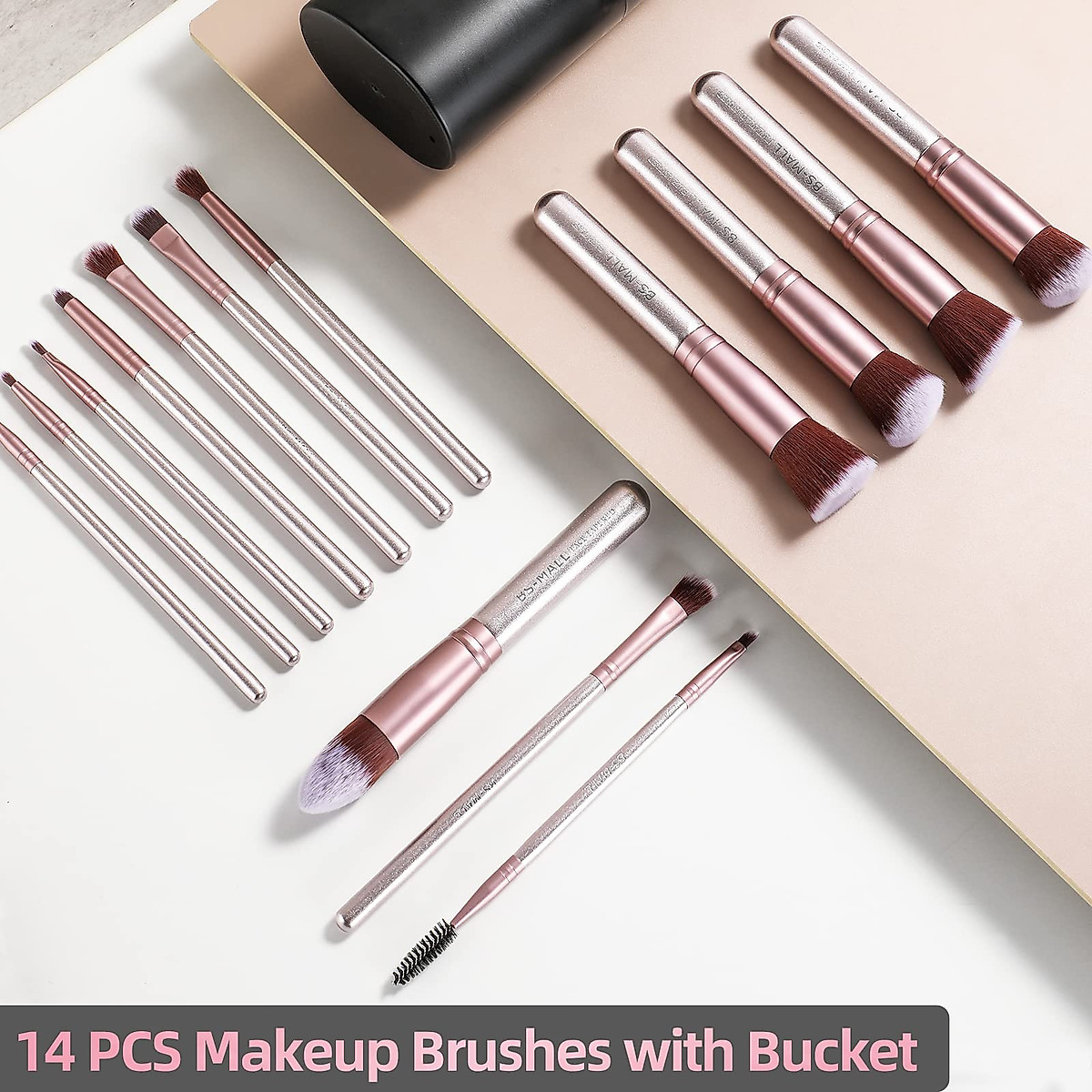 BS-MALL Makeup Brushes Premium Synthetic Foundation Powder Concealers Eye Shadows Makeup 14 Pcs Brush Set，Silver Purple with case