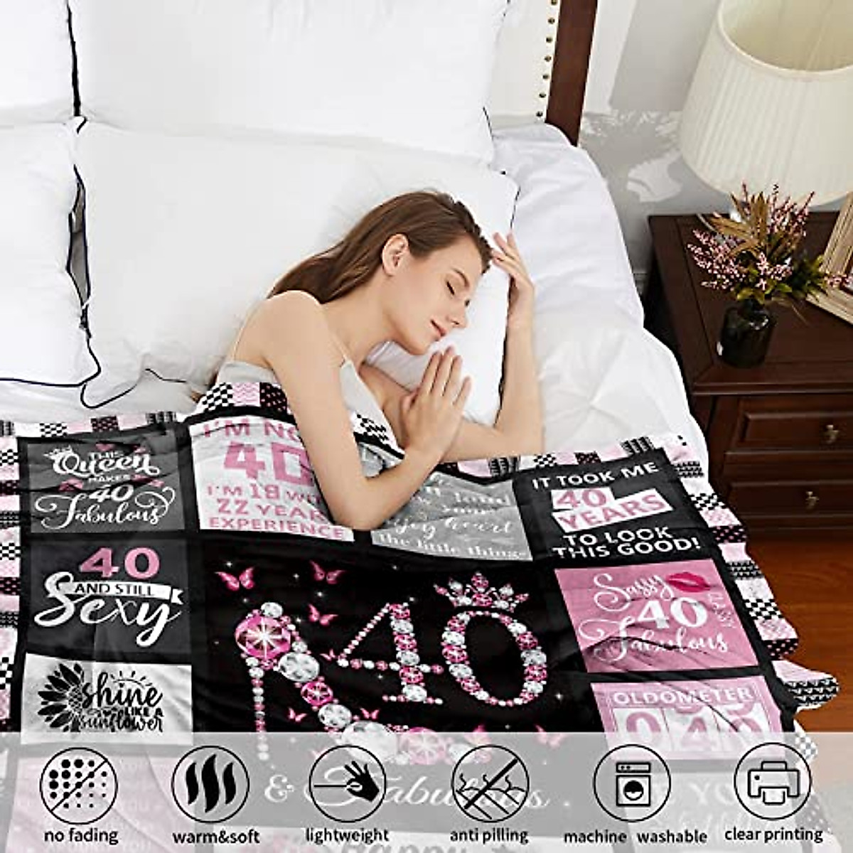 FEYG 40th Birthday Gifts for Women Blanket, 40th Birthday Gift Ideas, 40th Birthday Decorations Women, 40 Birthday Blanket, Gifts for 40 Year Old Women Throw Blanket 60"x80"
