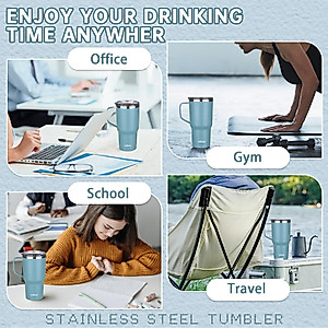 20 oz Insulated Coffee Mug with Ceramic Coating, Stainless Steel Travel Mug Tumbler with Handle Lid and Straw, Double Wall Leak-Proof Thermos Coffee Travel Mug Keeps Drink Hot and Cold (Lake Green)