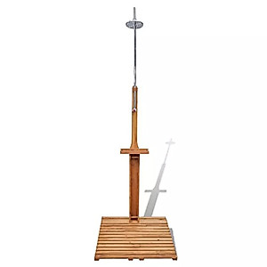 Festnight Wooden Outdoor Shower Stand Portable Mobile Garden Camping Water Pressure Adjustable Shower for Backyard Pool Outdoor Swimming