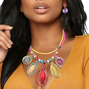 Barode African Statement Choker Necklaces Colorful Chunky Bib Collar Necklace Ethnic Indian Tribal Jewelry Set for Women (A)